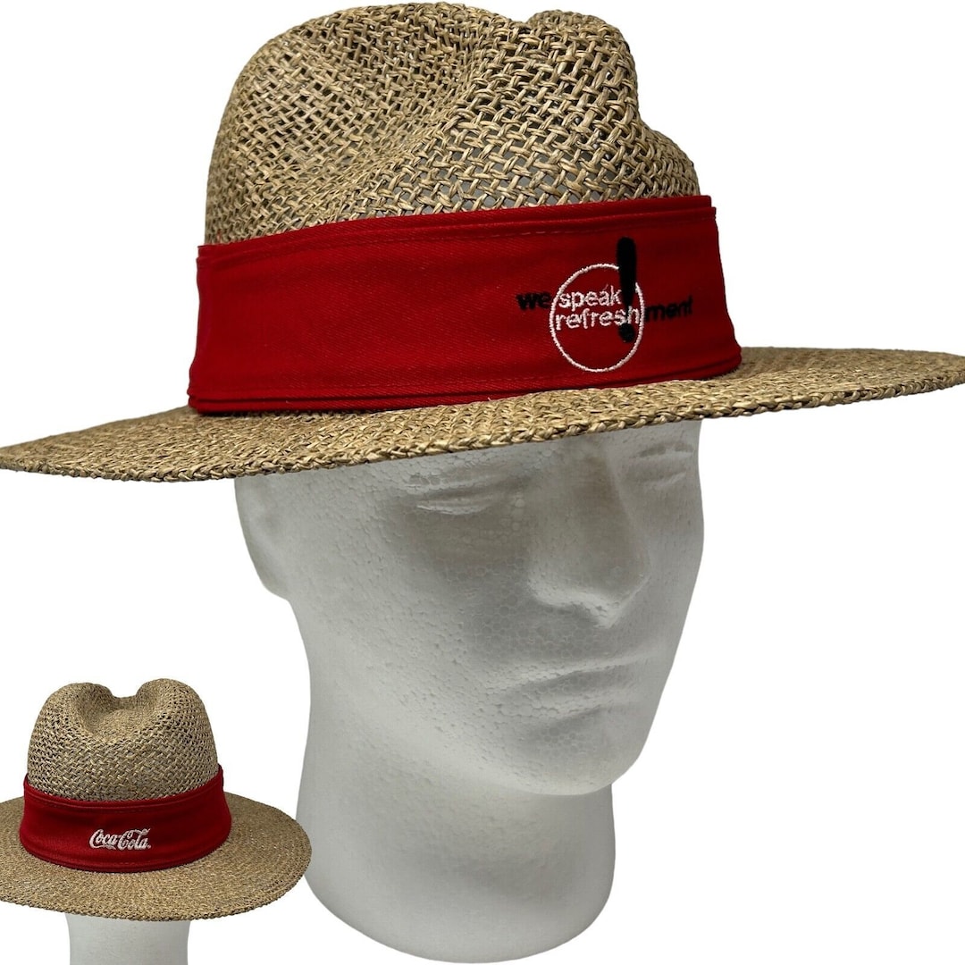 Vintage 90s Coca Cola Straw Panama Hat Cowboy Western Coke Soda Pop ...