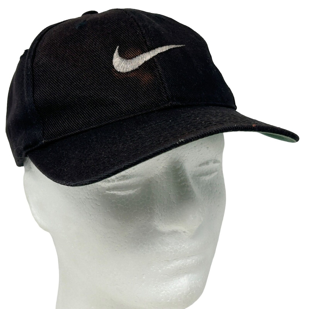 Nike Distressed Center Swoosh Logo Vintage 90s Hat Black Snapback ...