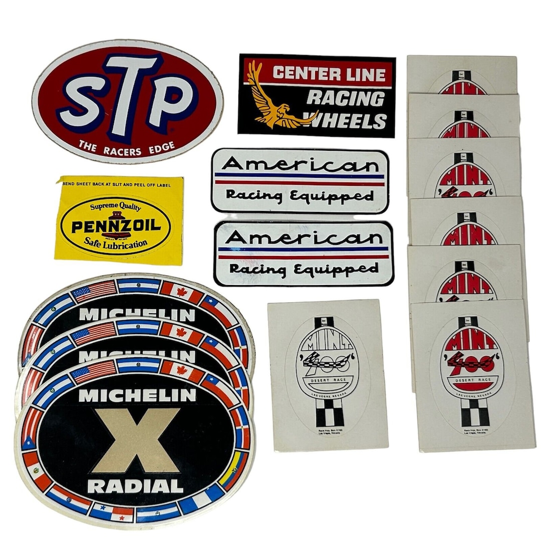 Lot of Auto Racing Vintage 60s 70s Stickers Motorsports Mint 400 STP ...