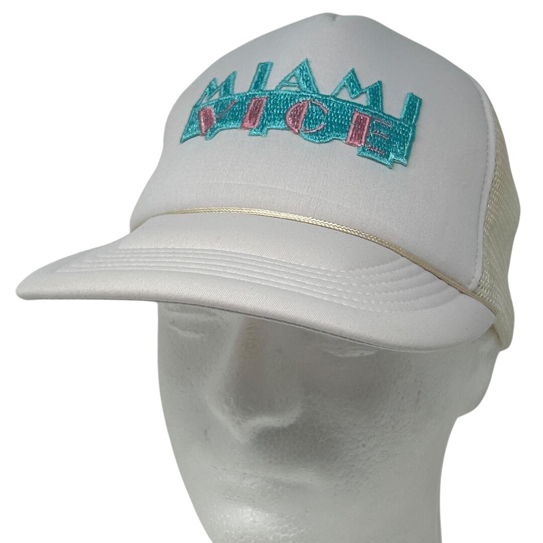 Vintage 80s Miami Vice Trucker Hat Cap White TV Television Show Mesh ...