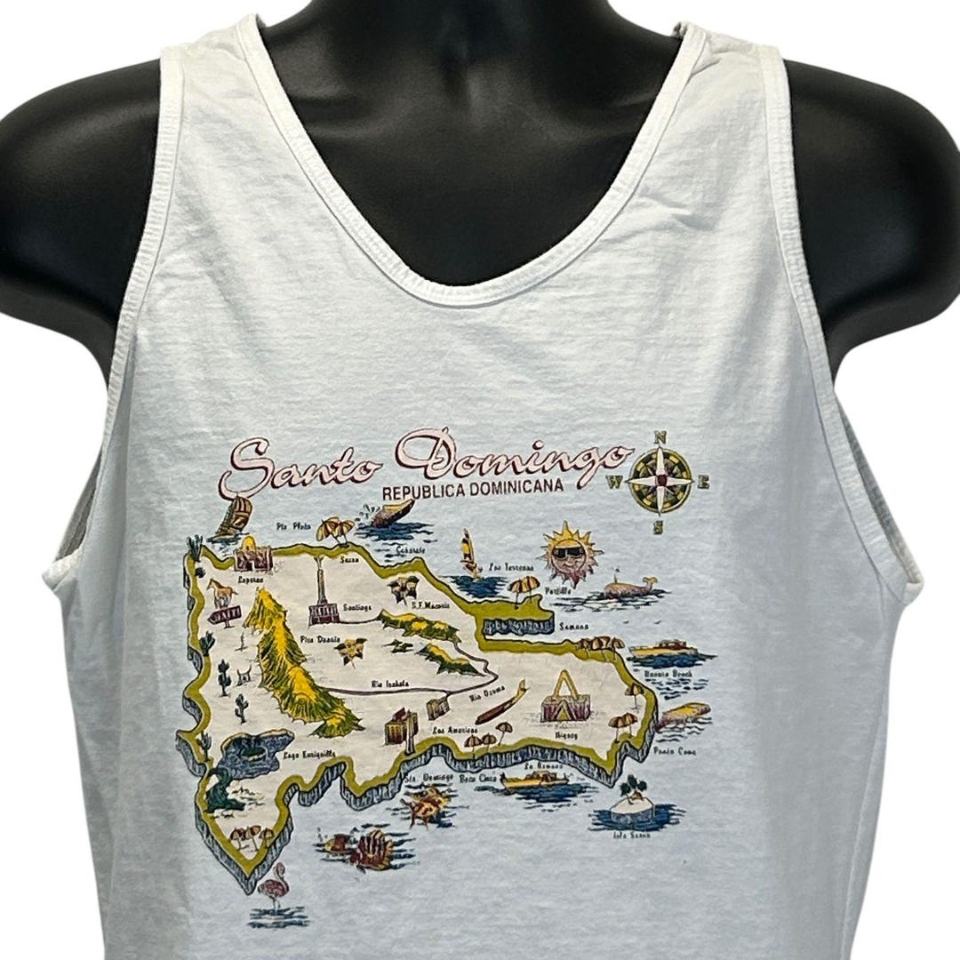 Vintage Santo Domingo Map Tank Top Mens Small Dominican Republic T ...