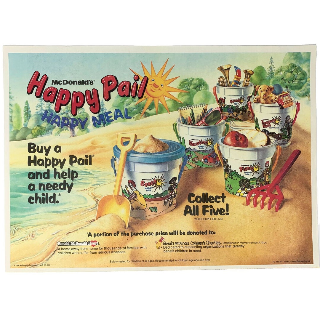 Mcdonalds Beach Happy Pail Happy Meal Placemat Tray Liner Fast Food ...