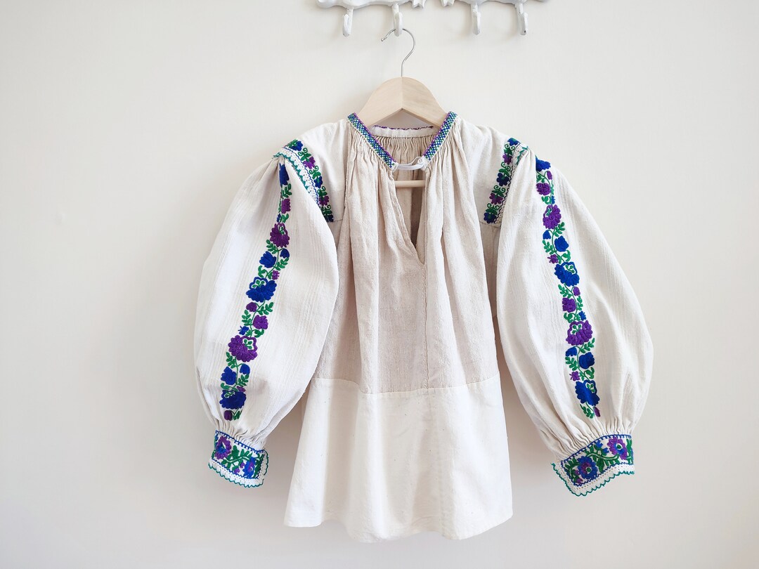 1930 bunte antike rumänische Bluse Leinen Folklore Stickerei - Etsy.de