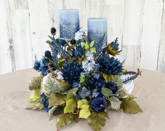 Fall Centerpiece, Blue Fall Centerpiece, Blue Fall Floral Arrangement ...