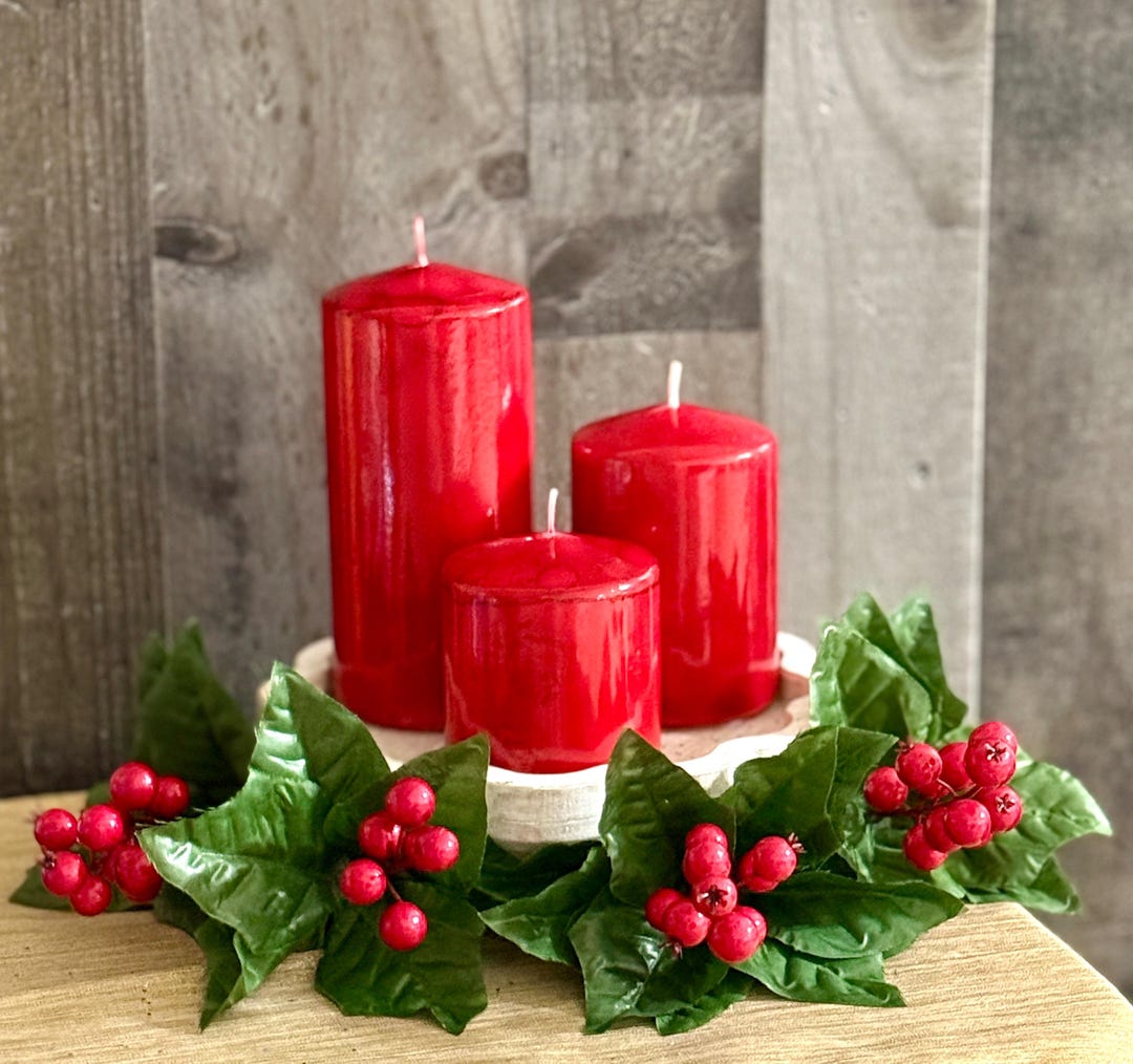Red Pillar Candle, Red Wax Candle, Red Candle, Holiday Candle ...