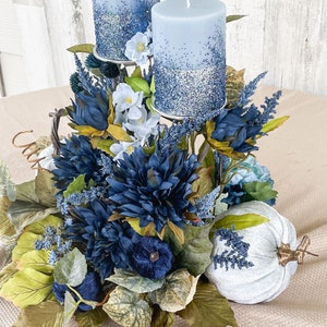 Fall Centerpiece, Blue Fall Centerpiece, Blue Fall Floral Arrangement ...