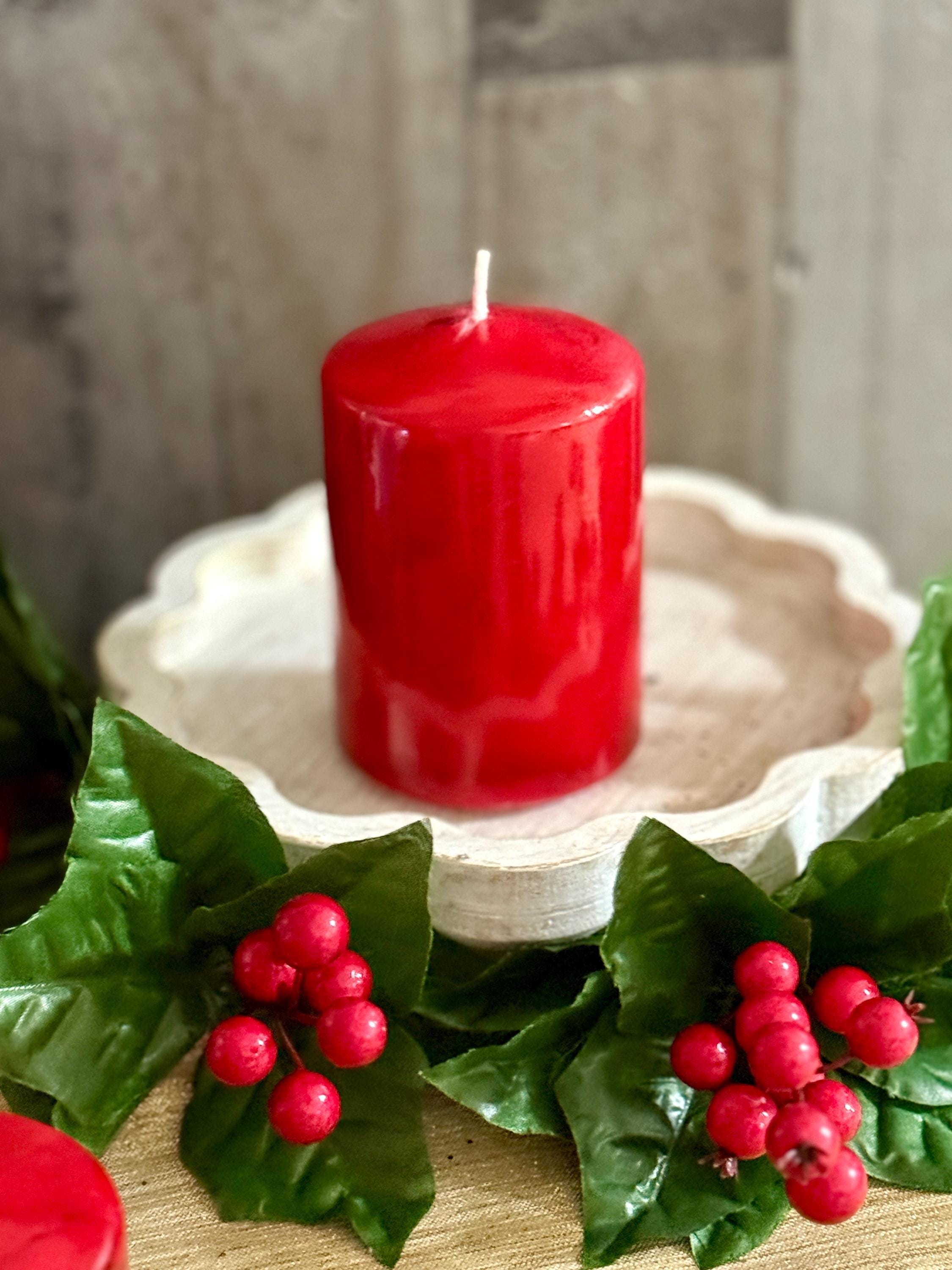 Red Pillar Candle, Red Wax Candle, Red Candle, Holiday Candle ...