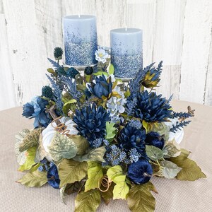 Fall Centerpiece, Blue Fall Centerpiece, Blue Fall Floral Arrangement ...