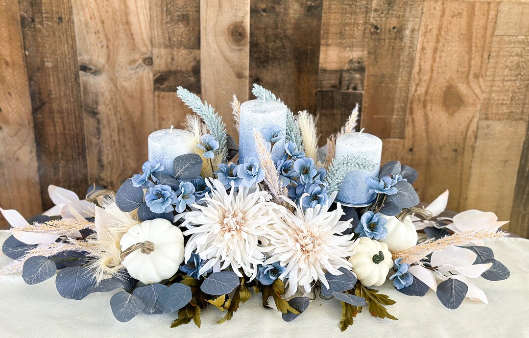 Fall Centerpiece, Fall Table Centerpiece, Fall Table Decor, Blue Fall ...