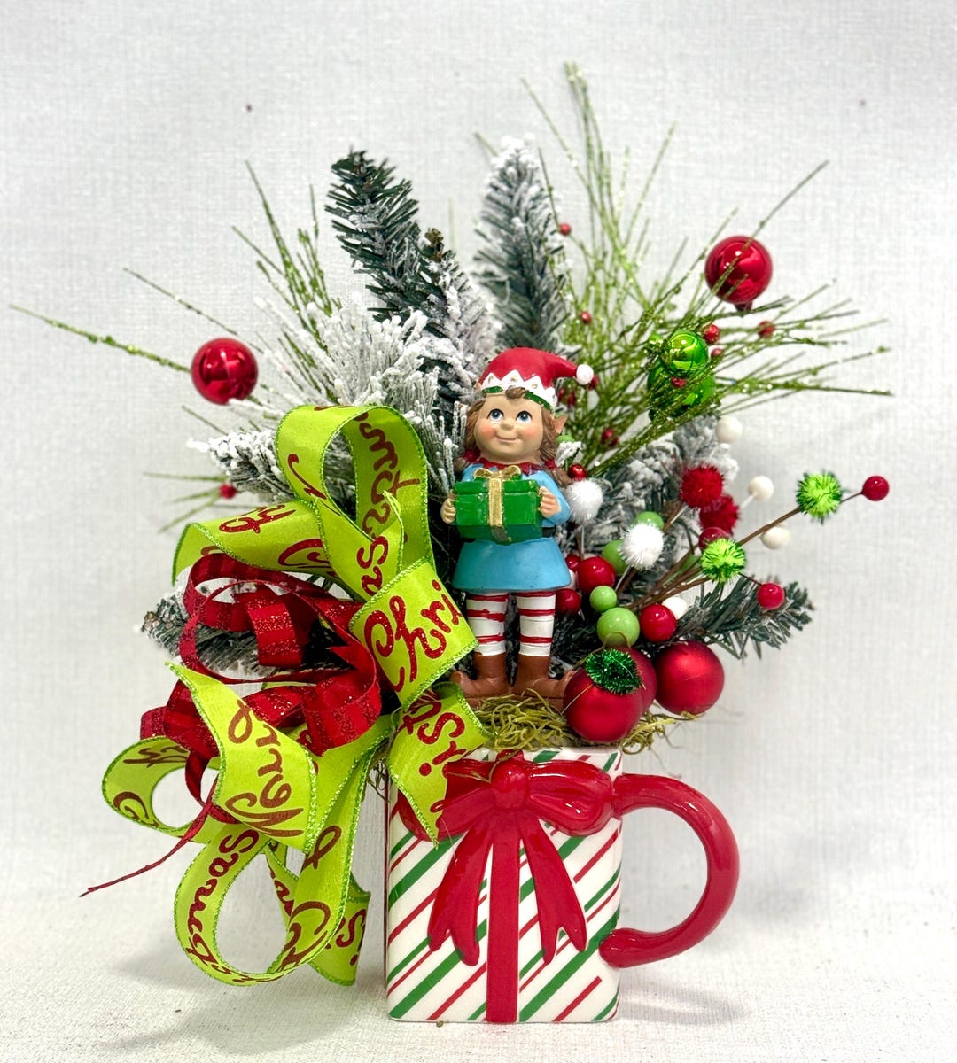 Christmas Table Decor, Festive Elf Mug Arrangement, Christmas Table ...