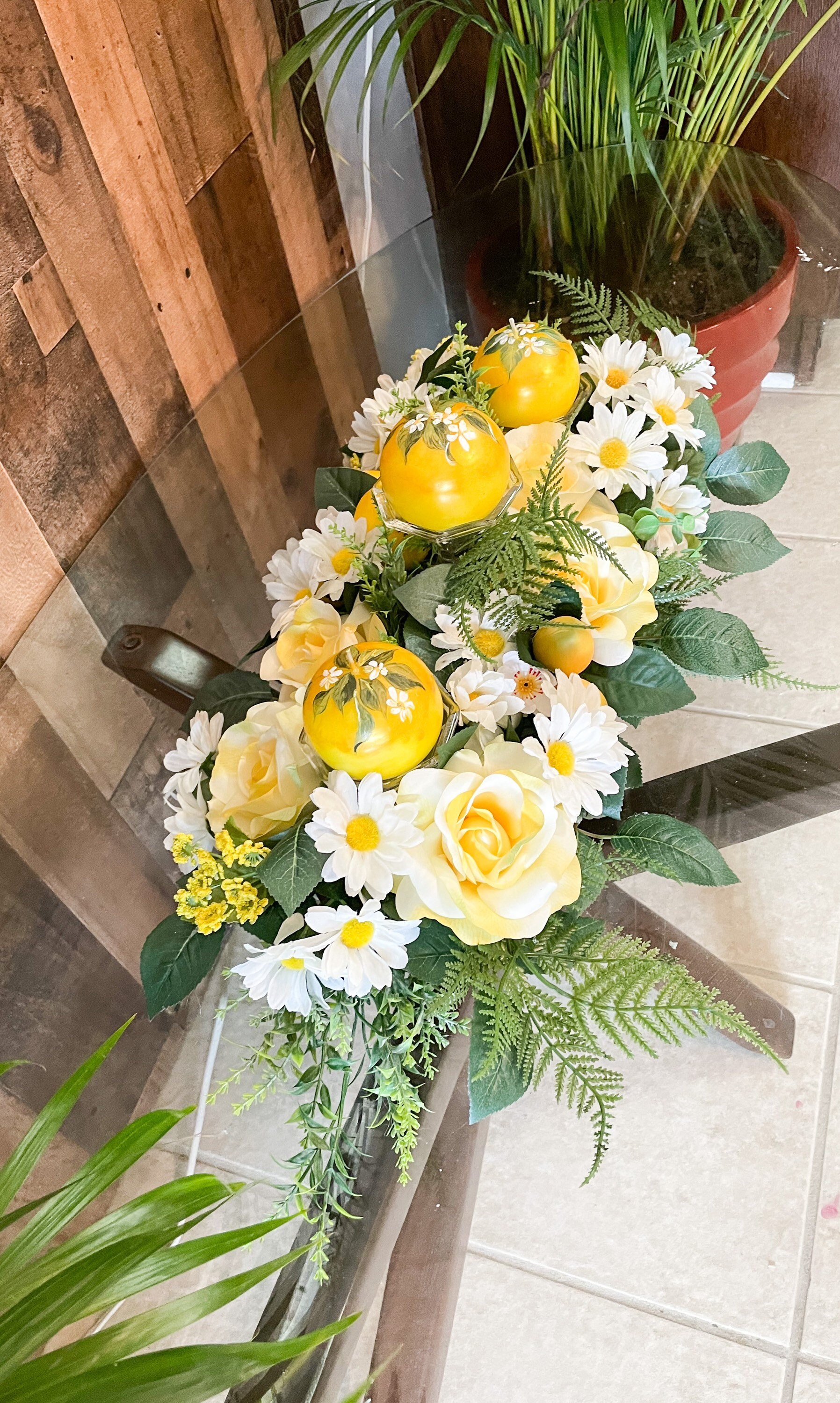 Lemon Centerpiece, Summer Centerpiece, Lemon Decor, Yellow Roses, Large ...