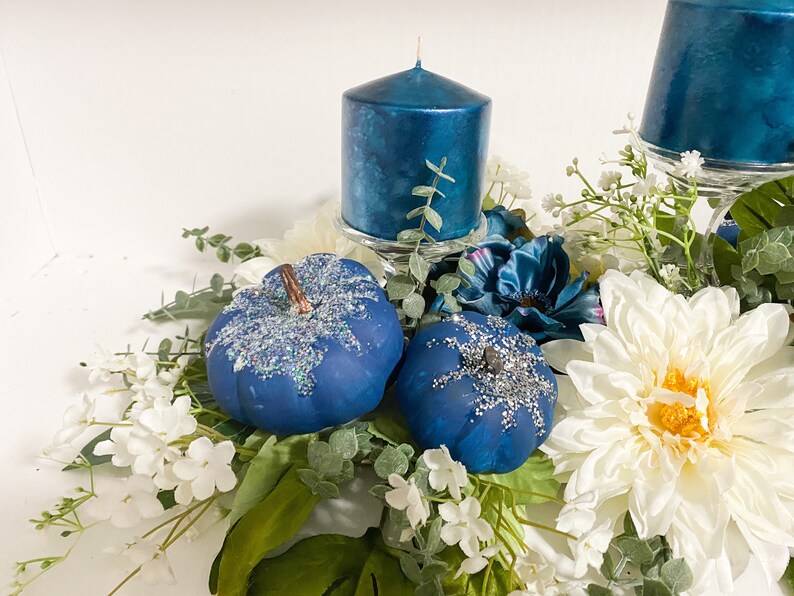 Fall Centerpiece Blue Fall Centerpiece Blue Fall Decor Blue - Etsy