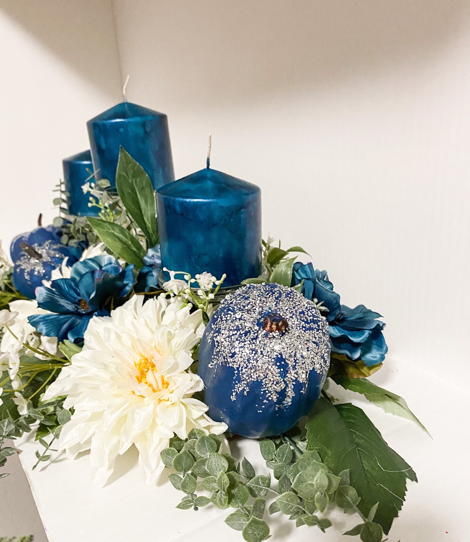 Fall Centerpiece Blue Fall Centerpiece Blue Fall Decor Blue - Etsy