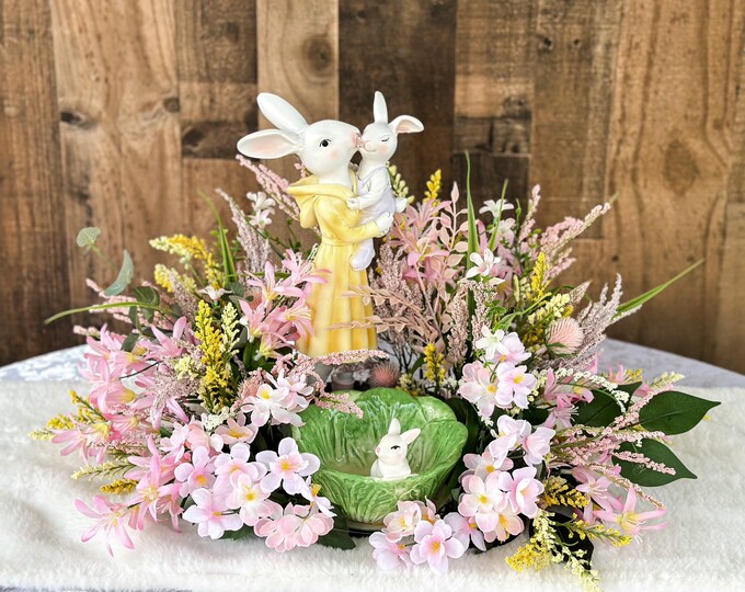Easter Bunny Floral Centerpiece, Easter Table Decor, Purple Flower ...
