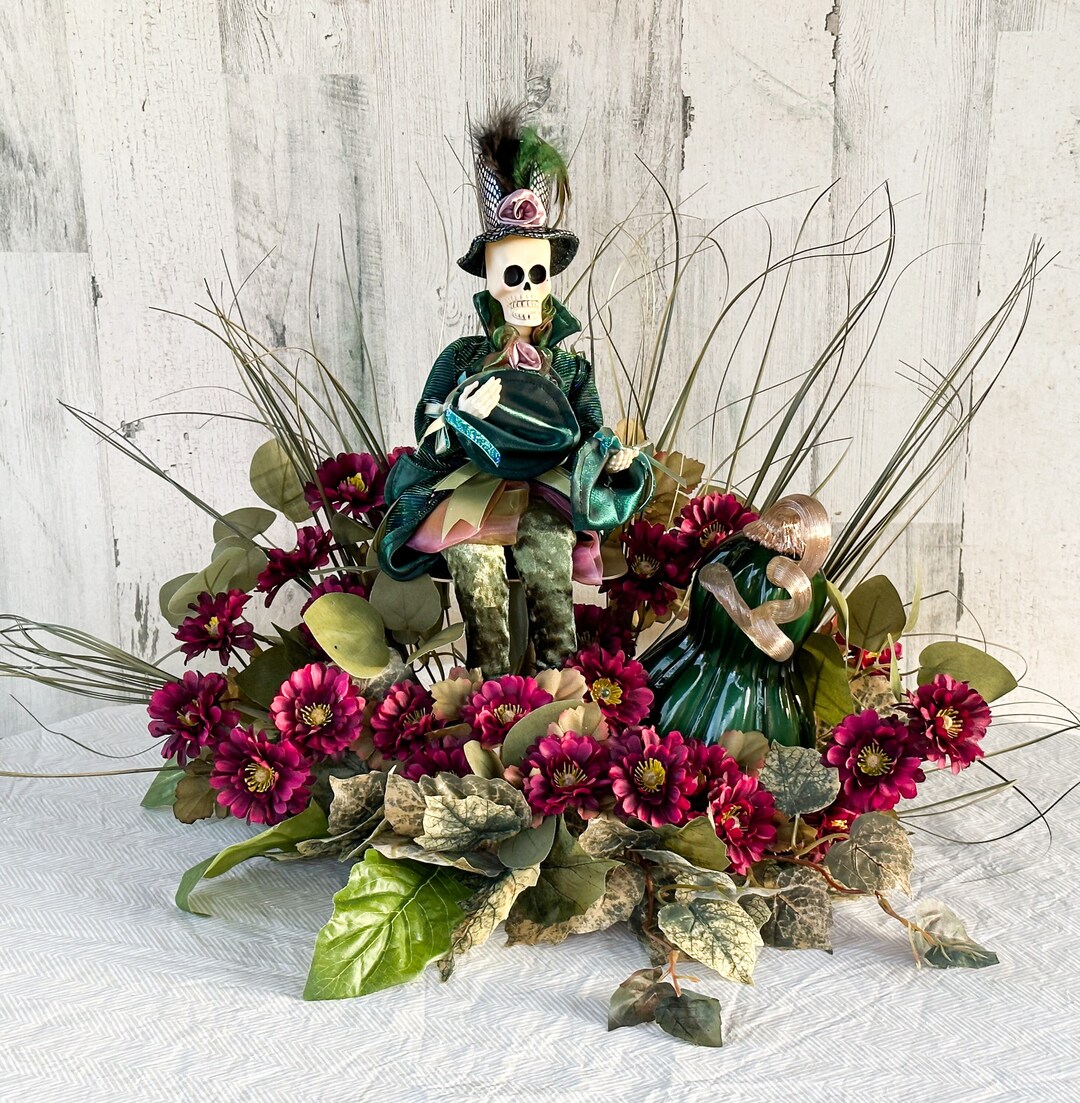 Halloween Centerpiece, Halloween Skeleton, Skeleton Table Decor, Glass ...