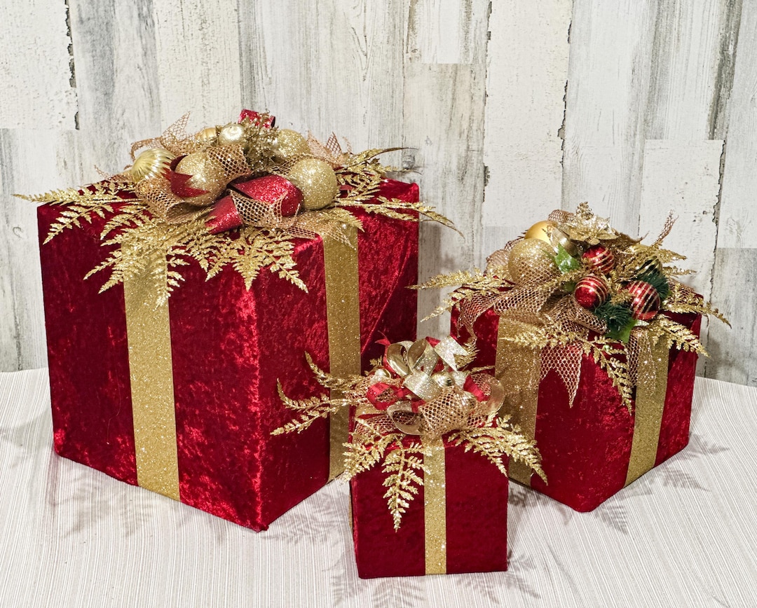 Christmas Gift Boxes, Set of 3 Christmas Gift Box, Large Christmas Gift ...