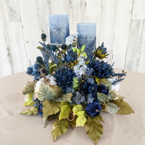 Fall Centerpiece, Blue Fall Centerpiece, Blue Fall Floral Arrangement ...
