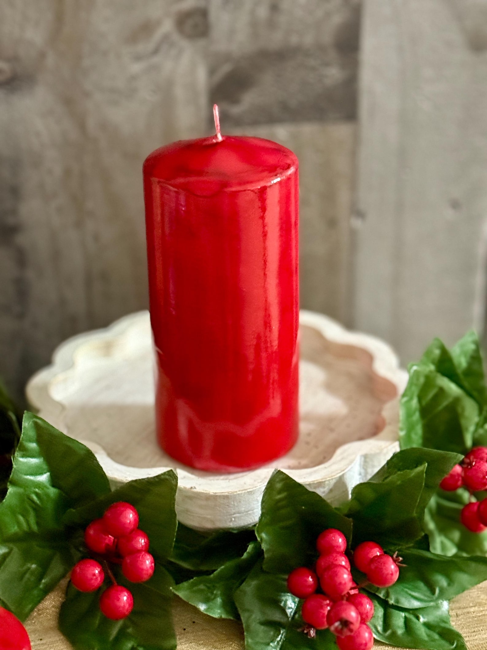 Red Pillar Candle, Red Wax Candle, Red Candle, Holiday Candle ...