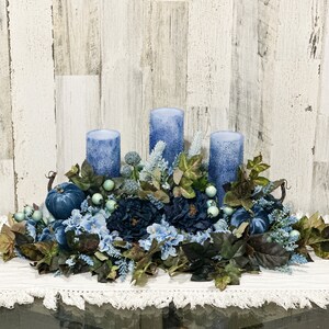 Fall Centerpiece, Blue Fall Centerpiece, Blue Fall Floral Arrangement ...