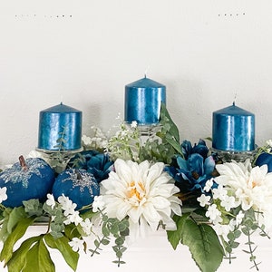 Fall Centerpiece, Blue Fall Centerpiece, Blue Fall Decor, Blue Fall ...