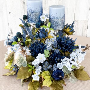 Fall Centerpiece, Blue Fall Centerpiece, Blue Fall Floral Arrangement ...