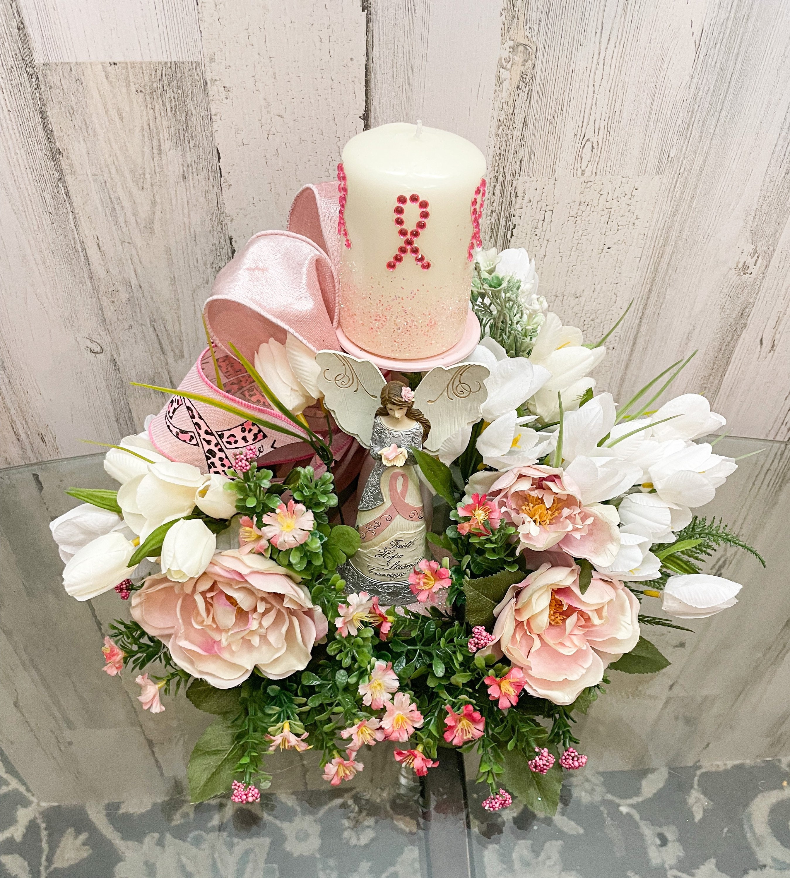 Breast Cancer Centerpiece Breast Cancer Ribbon Breast Cancer - Etsy