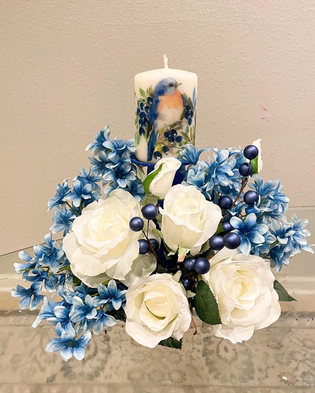 Summer Centerpiece Blue Bird Centerpiece Blue Berry Decor - Etsy