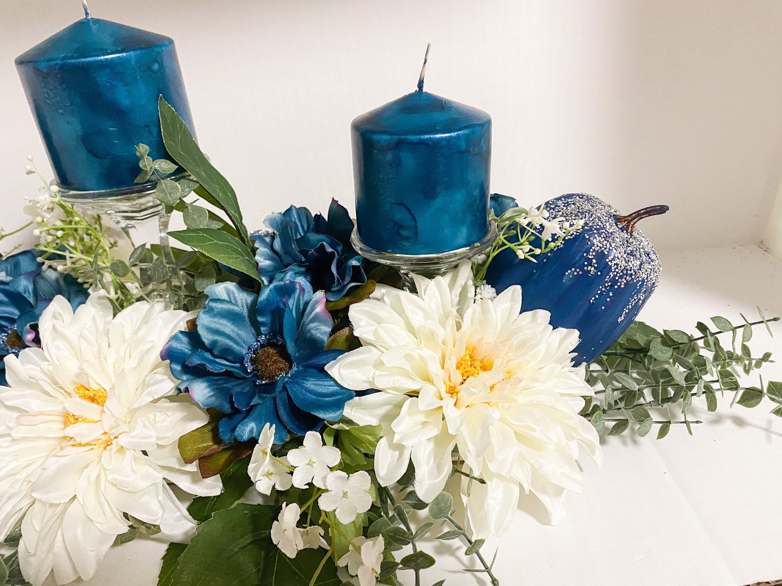 Fall Centerpiece Blue Fall Centerpiece Blue Fall Decor Blue - Etsy