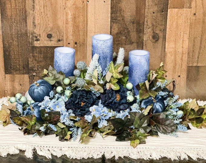 Fall Centerpiece, Blue Fall Centerpiece, Blue Fall Floral Arrangement ...