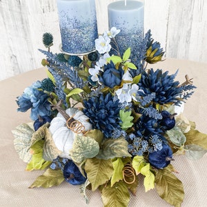Fall Centerpiece, Blue Fall Centerpiece, Blue Fall Floral Arrangement ...