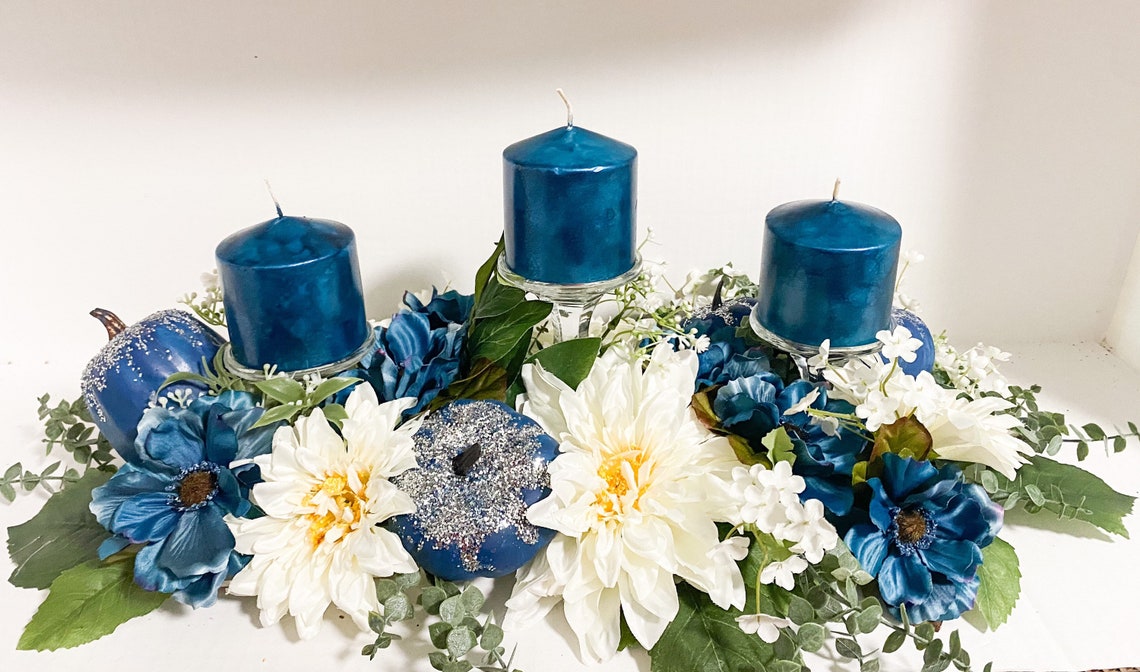 Fall Centerpiece Blue Fall Centerpiece Blue Fall Decor Blue - Etsy