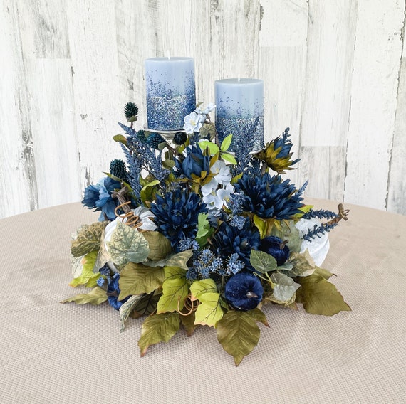 Fall Centerpiece Blue Fall Centerpiece Blue Fall Floral - Etsy