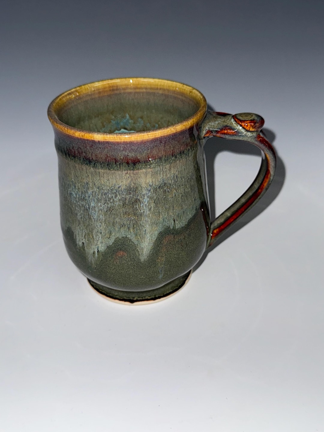 Pottery Mug, Handmade Porcelain Coffee Mug With Brown and Green Glaze ...