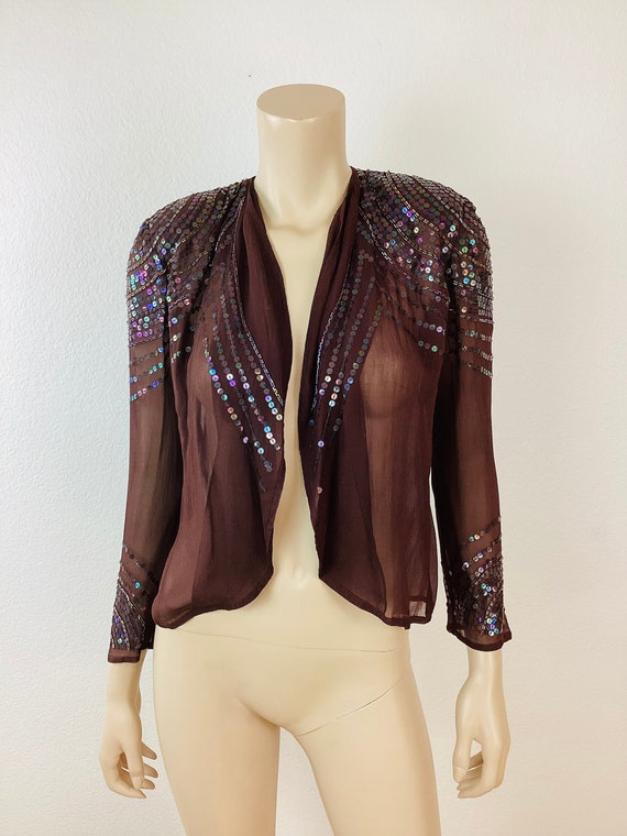 Open Front Top 70s Indian Floral Blouse Long sleeve S… - Gem