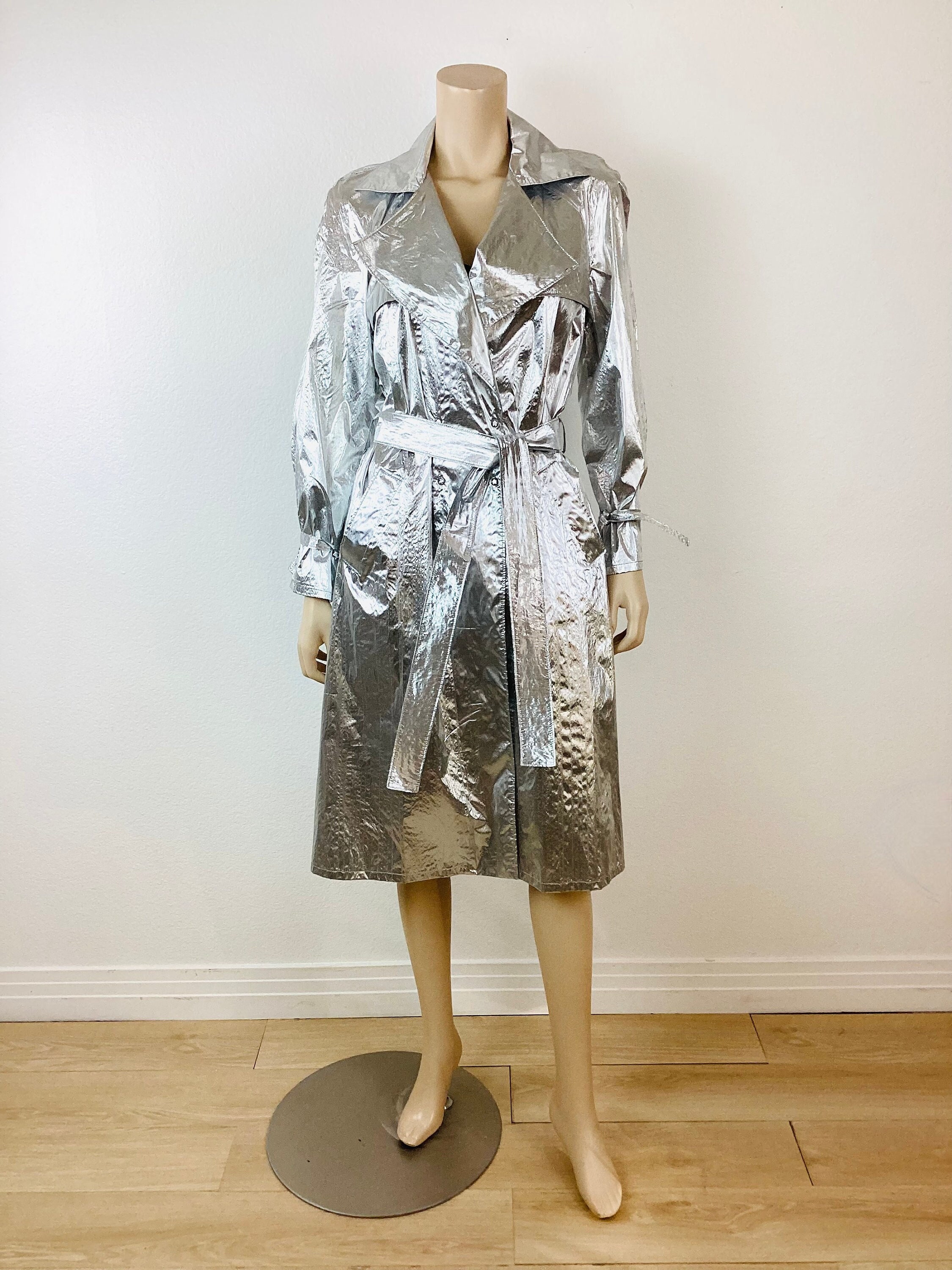 Vintage 1980s GLAM SILVER METALLIC Trench Coat - Etsy