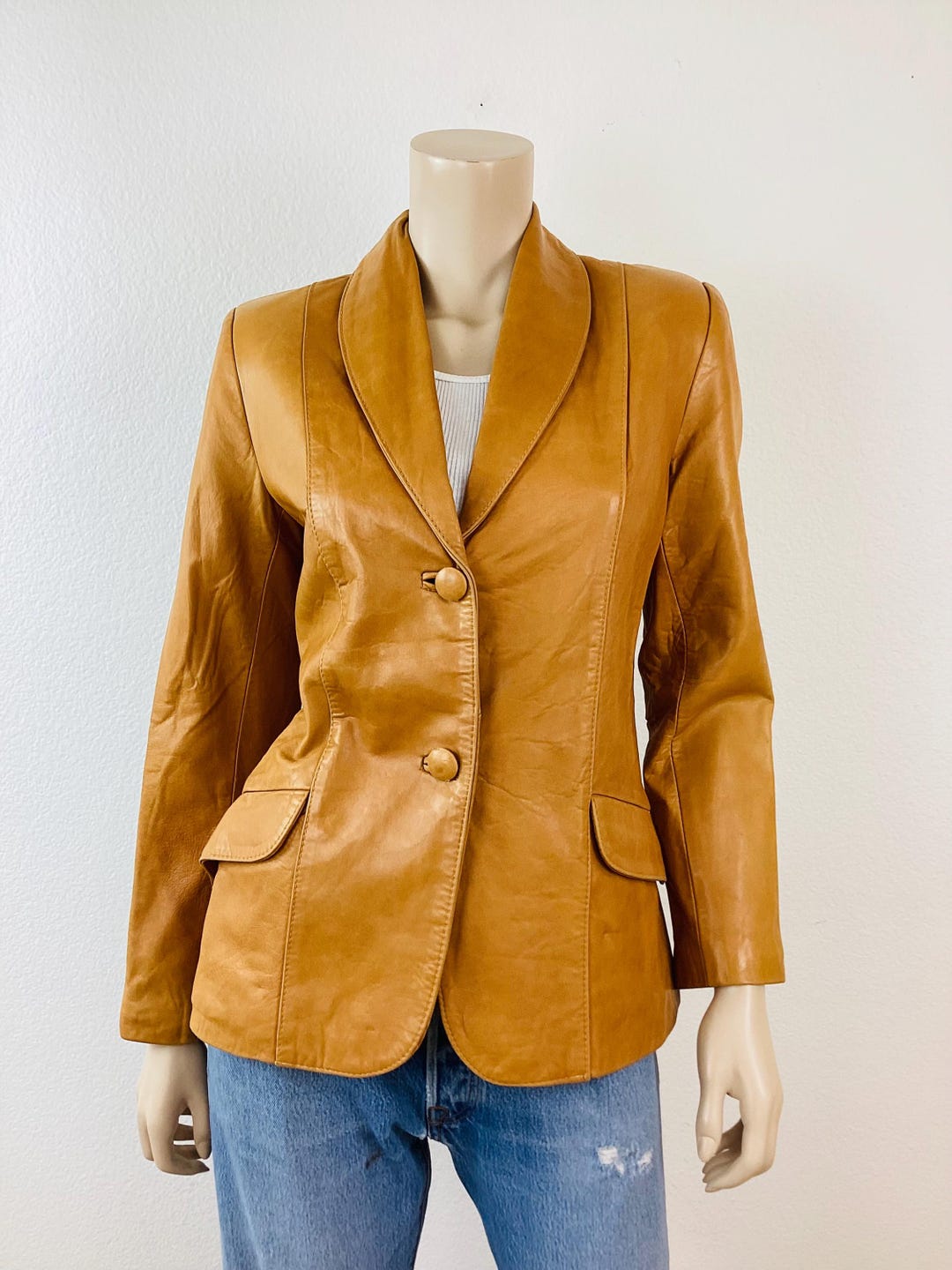 Vintage 1970s LIGHT BROWN LEATHER Button Front Jacket - Etsy