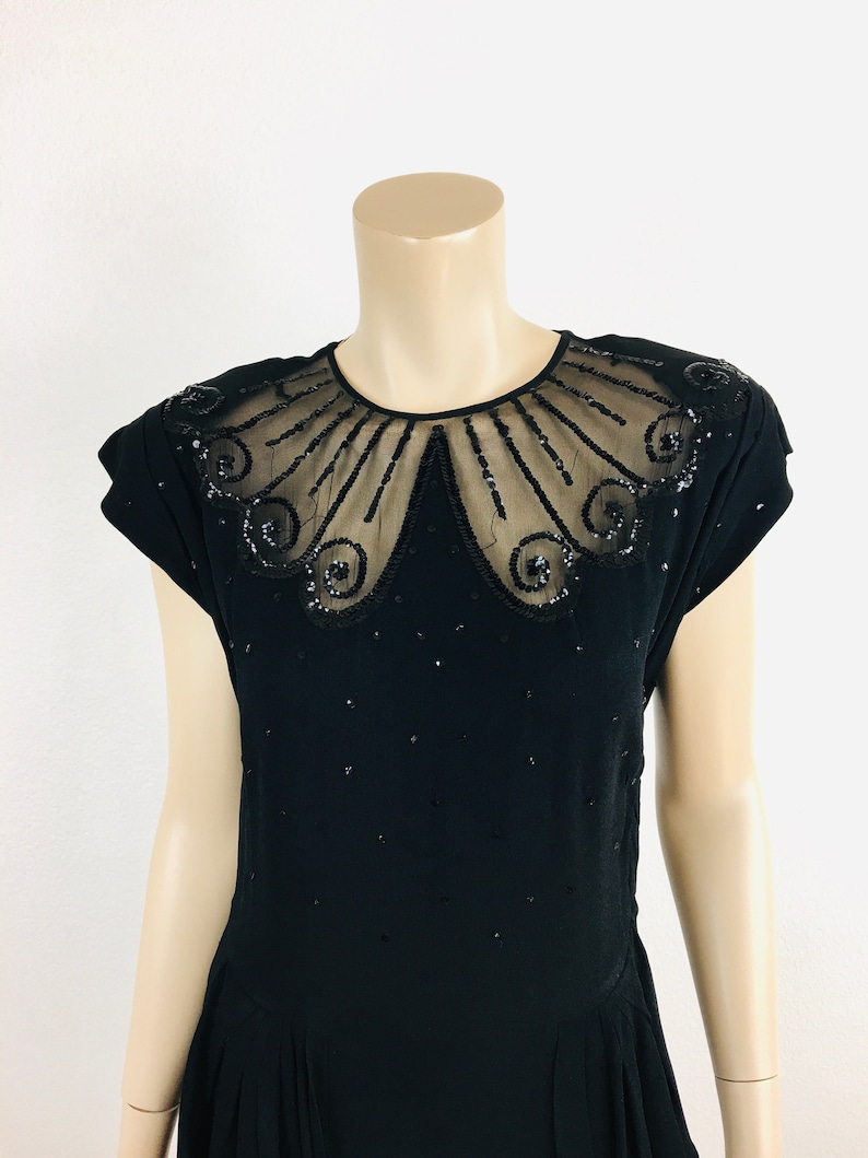 Vintage 1930s 1940s SHEER BEADED Net ILLUSION Black Crepe / - Etsy