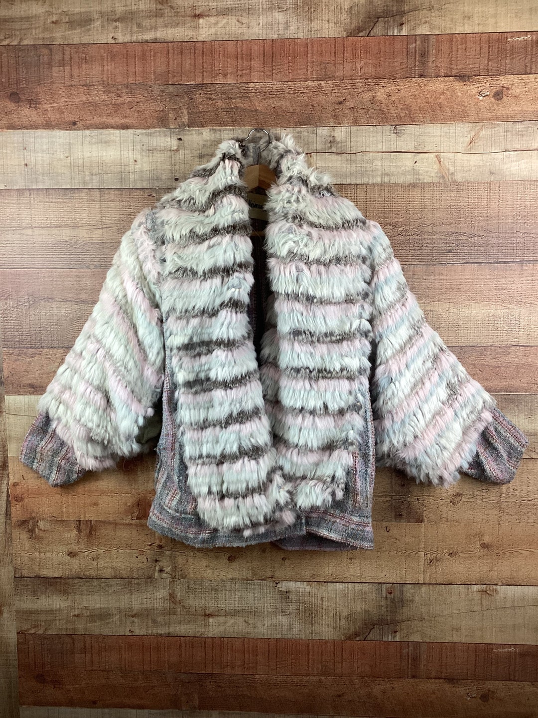 Vintage 1980s PASTEL PINK & BLUE Fur and Woven Loopy Fabric Batwing Cocoon Jacket - Etsy