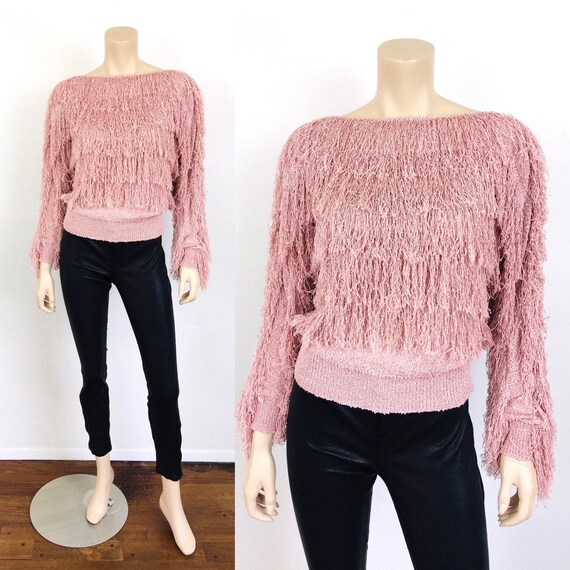 Vintage 1980s BLUSH FRINGE Dusty ROSE Nubby Knit French Rags | Etsy