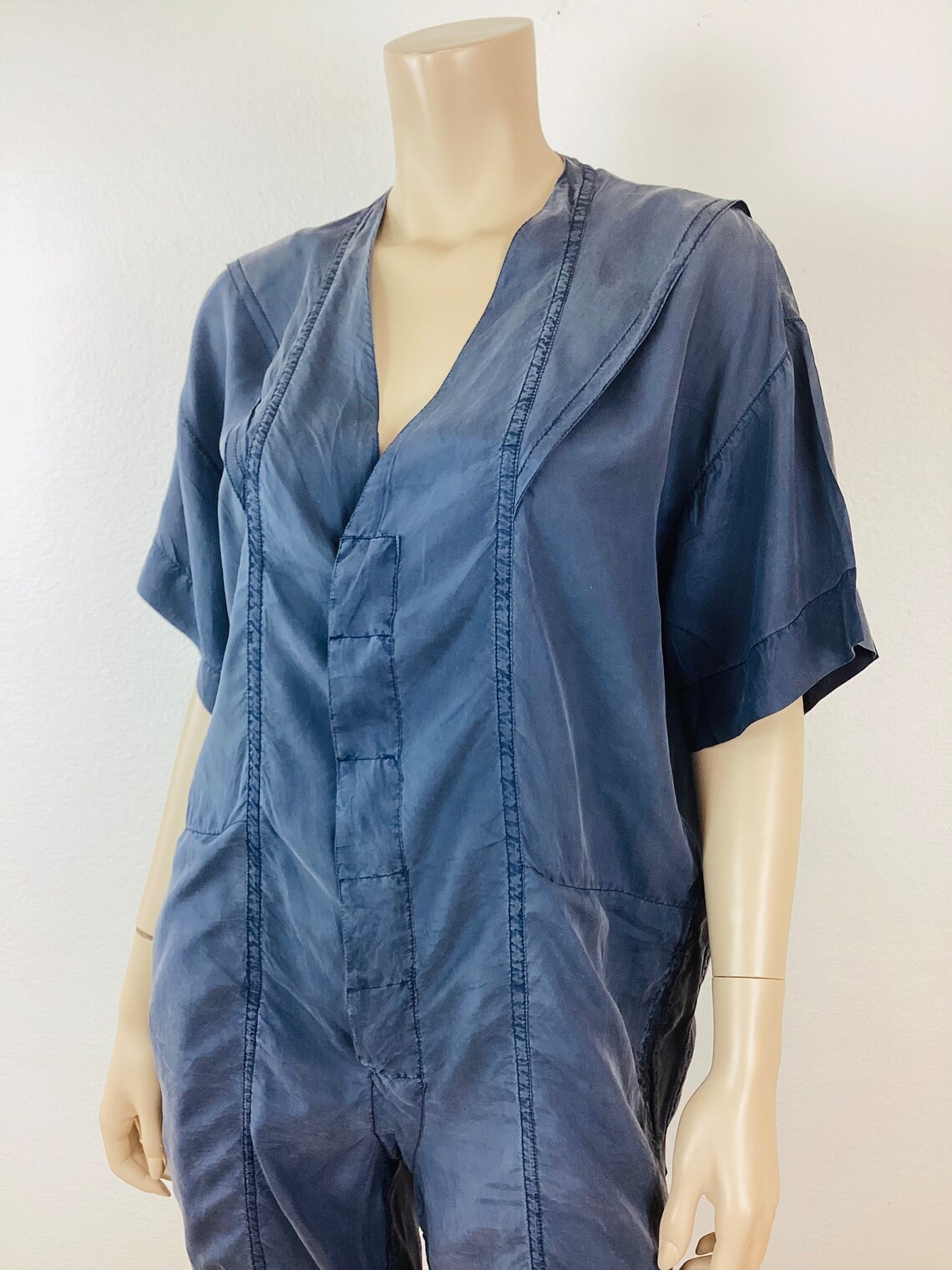 Vintage 1980s PARACHUTE SILK Minimalist One Piece Jumpsuit / Katharine ...