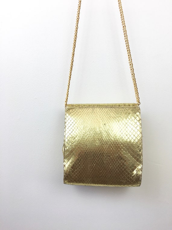 1980s Vintage GOLD METALLIC SNAKESKIN Shoulder Bag / … - Gem