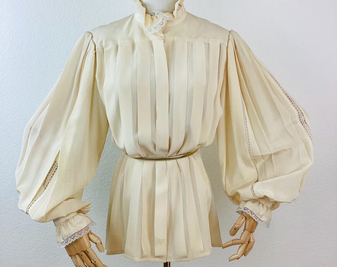 Vintage 1980s PLEATED SILK BALLOON Sleeve Lace Insert Blouse - Etsy