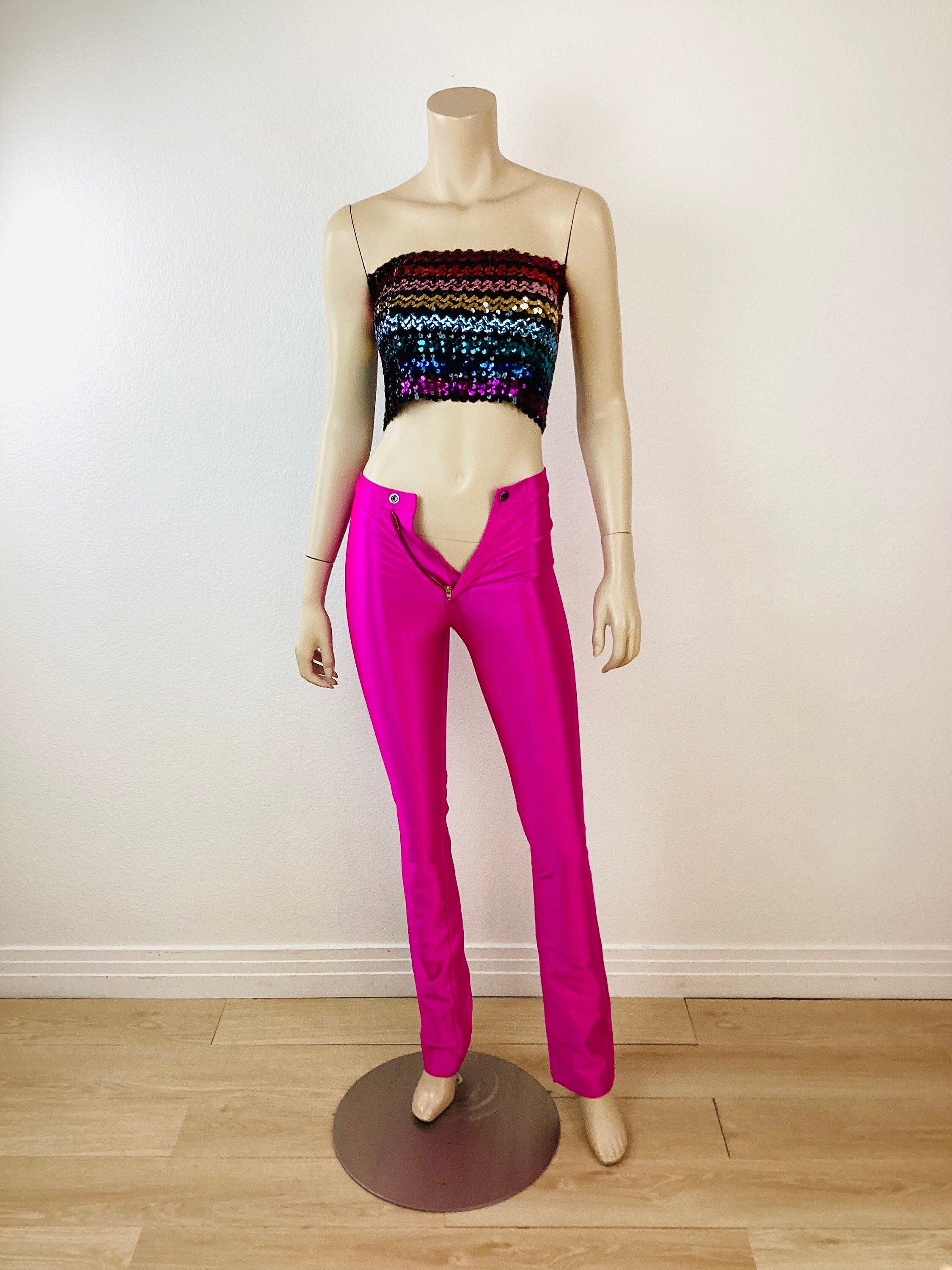 Vintage 1970s ELECTRIC Hot BARBIE PINK Stretchy Spandex Bojeangles Skin ...