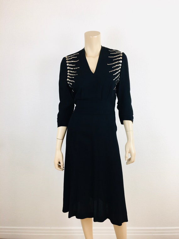 Vintage 1930s - 1940s SILVER STUDDED Disc & Black Cre… - Gem