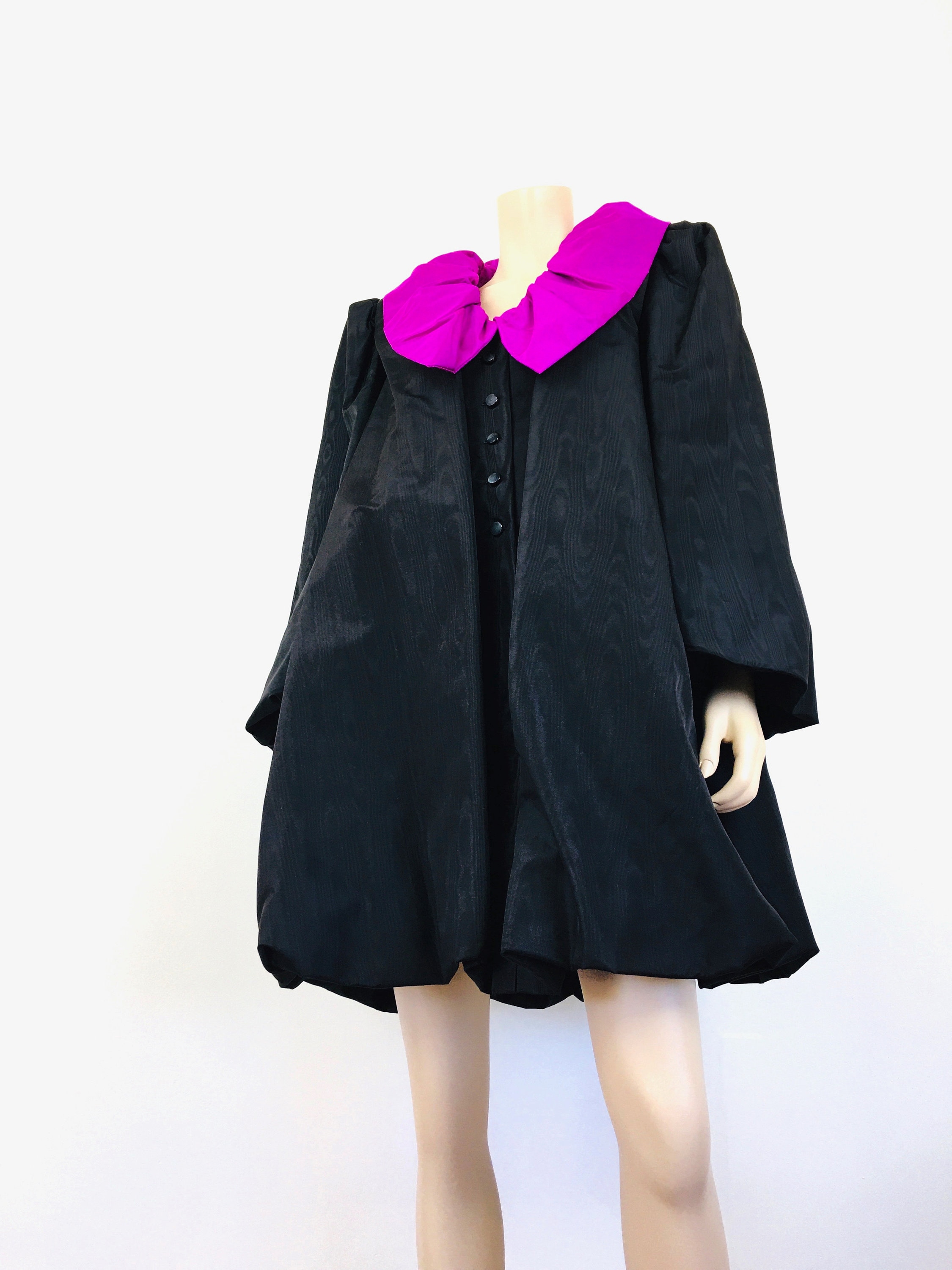 Vintage 1980s TAFFETA Pouffy BUBBLE DRESS Black & Fuchsia Puff Sleeve A ...