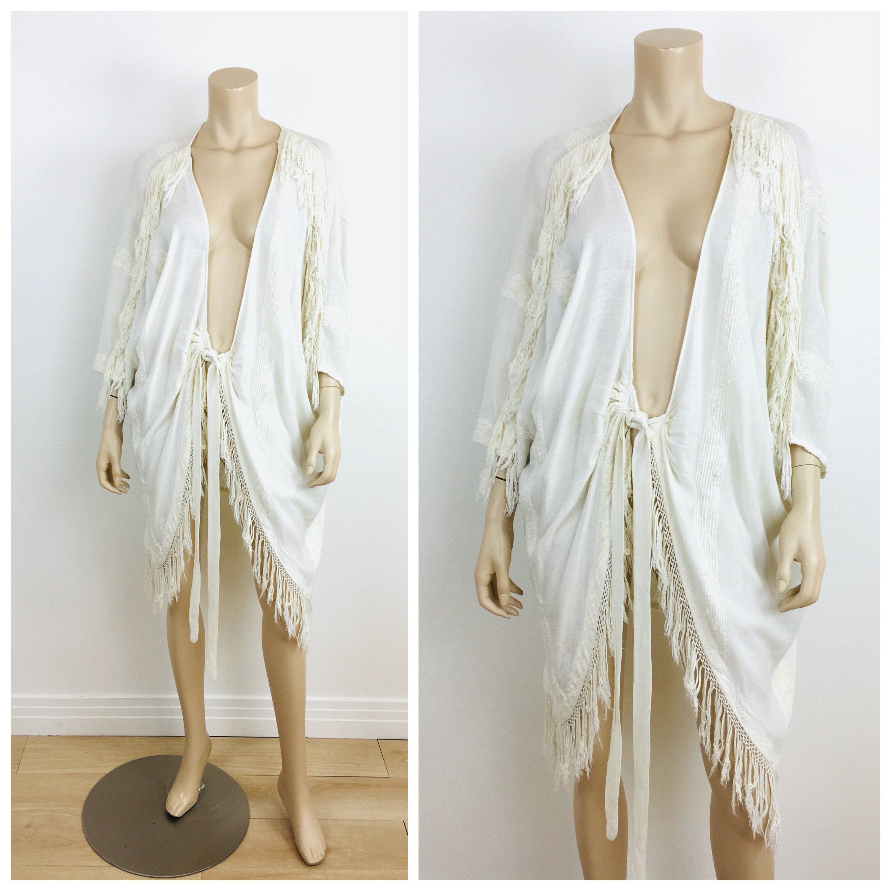 Vintage 1980s WHITE MOROCCO Oversized FRINGE Laise Adzer Style Cocoon ...