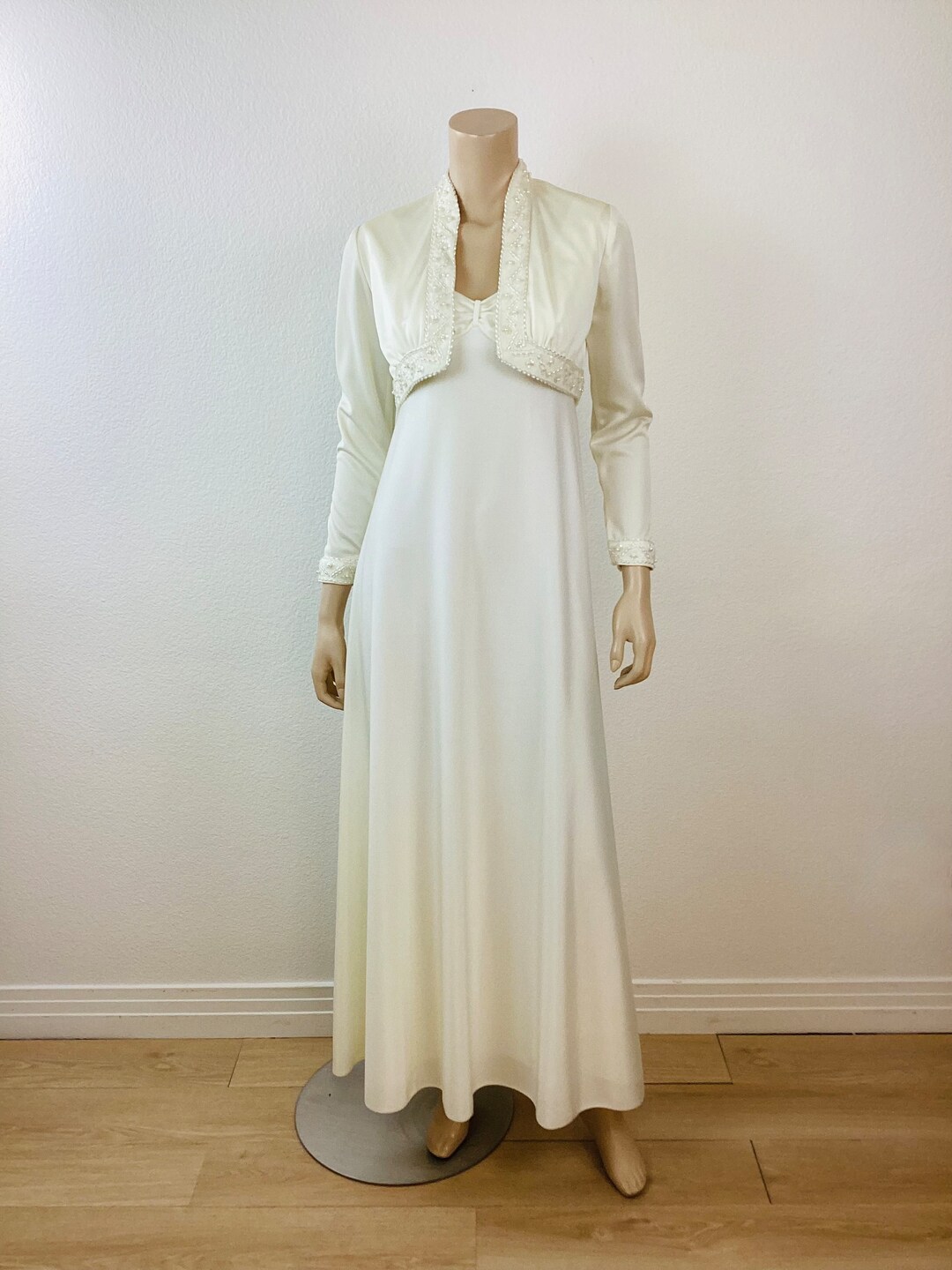 Vintage WHITE BEADED WEDDING Dress & Jacket With Train / Vintage ...