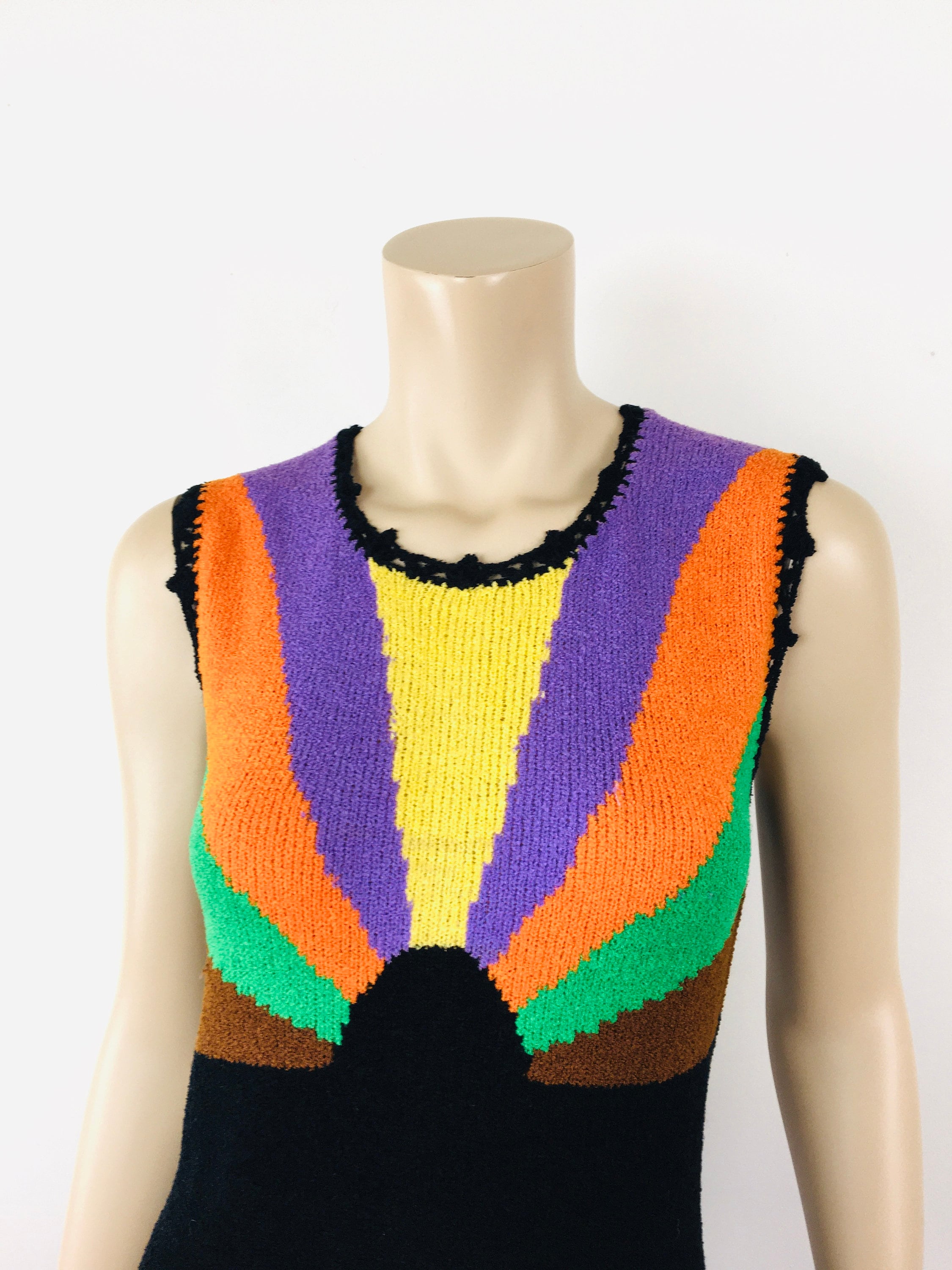 Vintage 1970s PUCCINI SUNBURST RAINBOW Knit & Black Maxi Dress ...