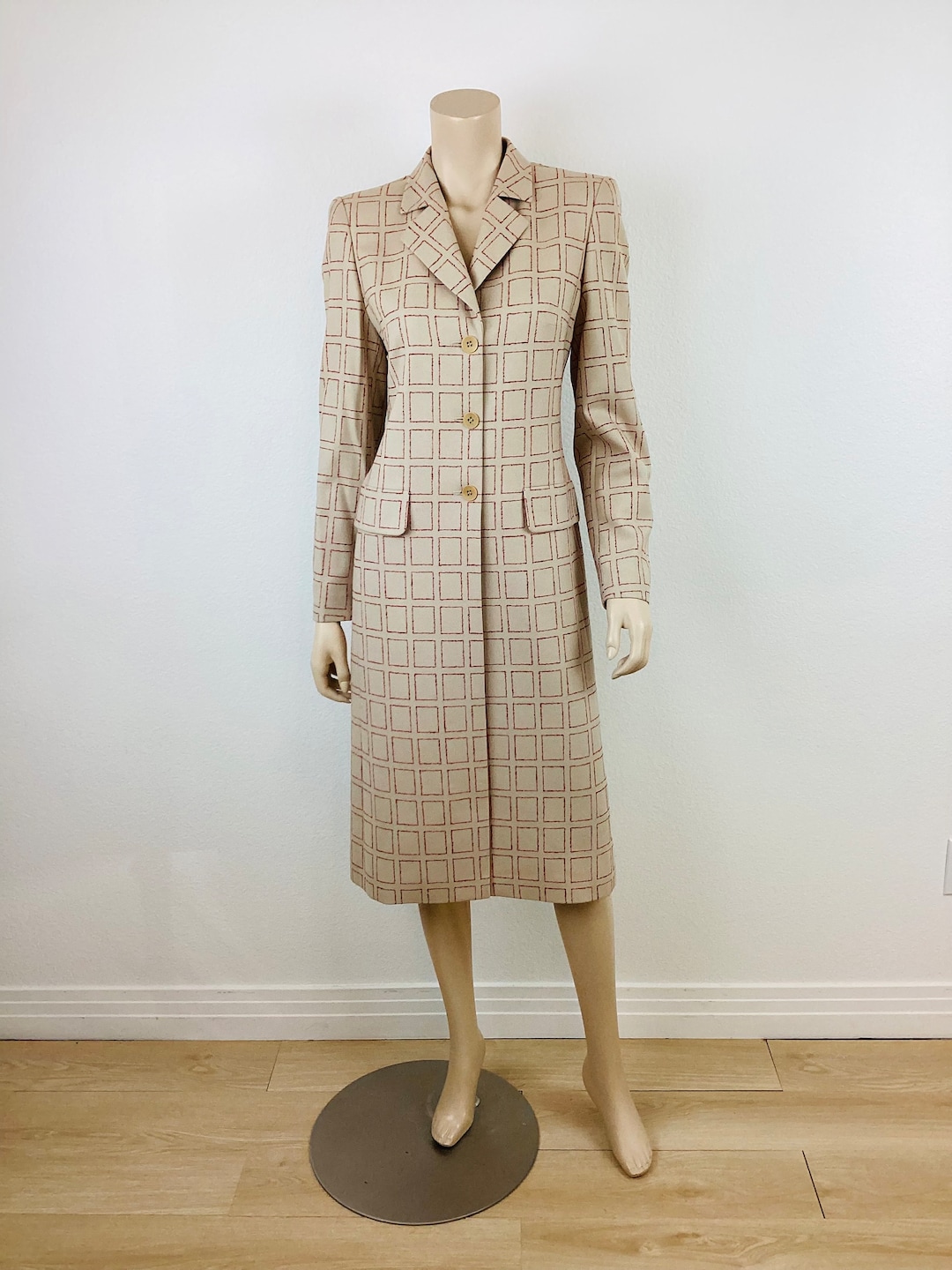 Vintage LOUIS FERAUD GEOMETRIC Tan & Red Long Minimalist Jacket Coat - Etsy