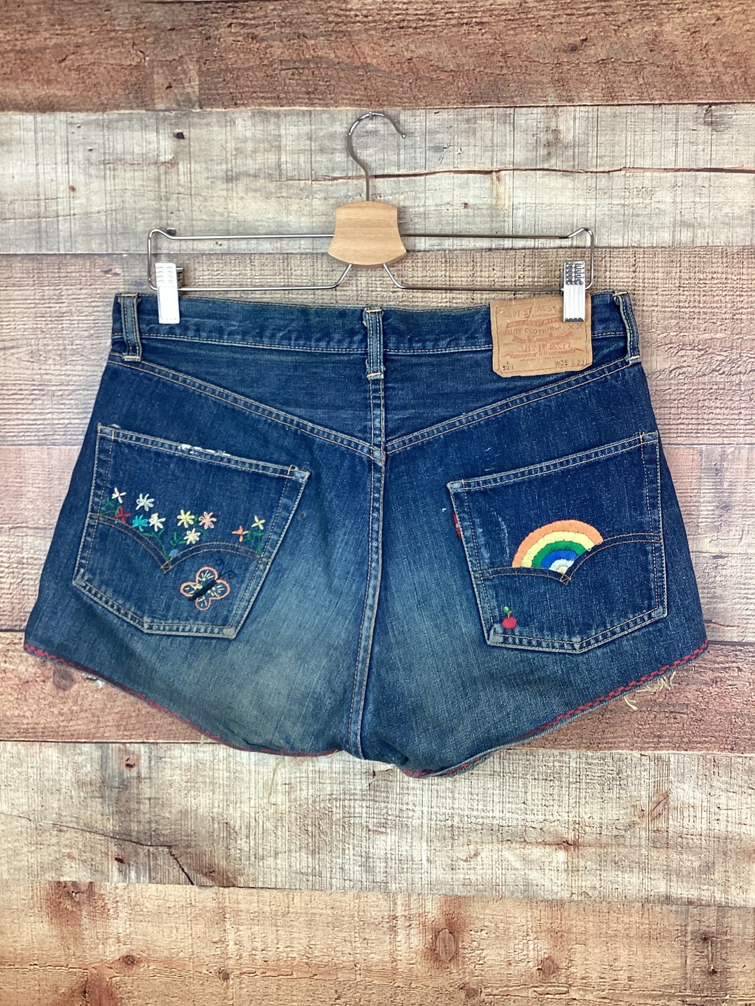 Vintage LEVIS Big E REDLINES EMBROIDERED 501 Denim Cut Offs / Cutoff ...